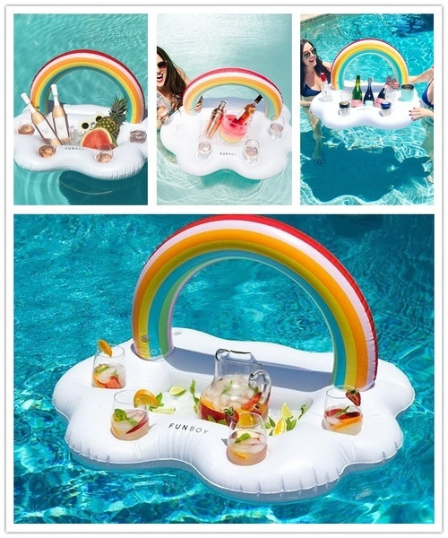 Rainbow Cloud Cup Holder Inflatable Pool Float Table Bar Tray Swimming ...