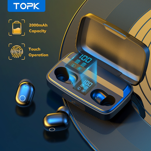 TOPK TWS Bluetooth V5.0 Wireless Headphones Fingerprint Touch Bluetooth ...