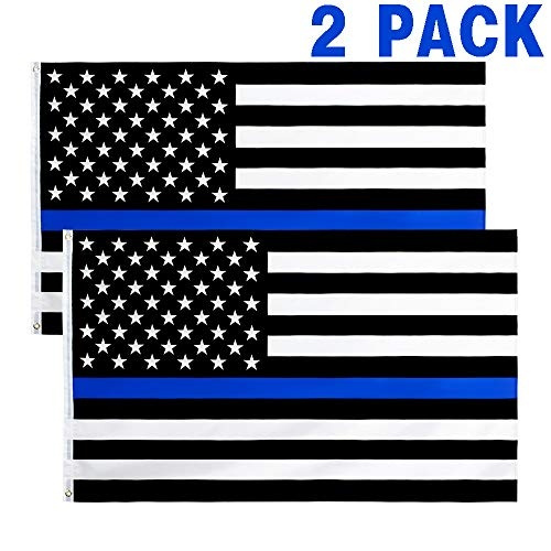 2 Pack 3x5 Ft Thin Blue Line USA Flag with Stars, Stripes, Brass ...
