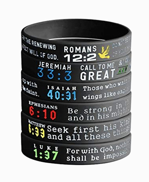 6 Pcs Power of Faith Bible Verse Wristbands Silicone Bible Bracelets ...
