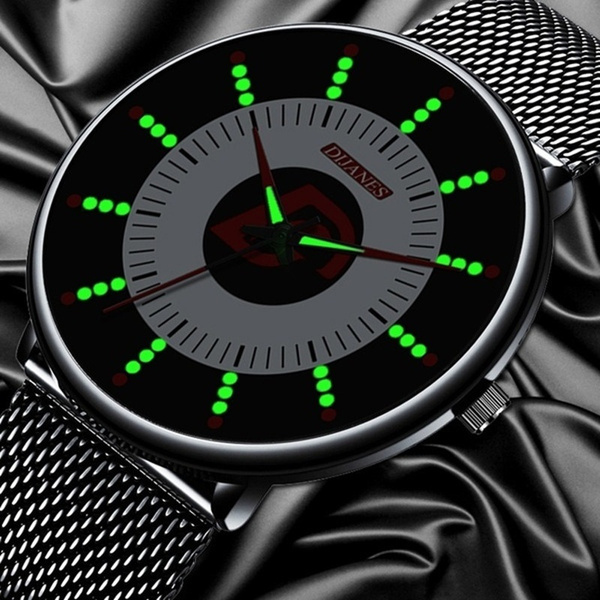 Fashion Mens Watches Black Stainless Steel Mesh Band Leather Watch Man ...