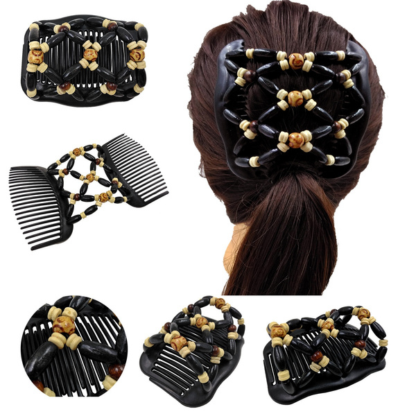 Fashion Wood Bead Hair Comb, double row hair comb, magic hair comb ...