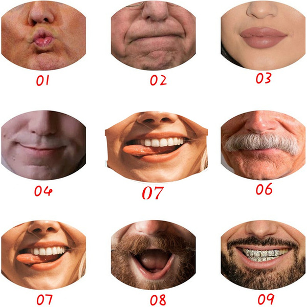 9 Style Funny Cotton Masks Washable Face Cover Character Face Printed ...