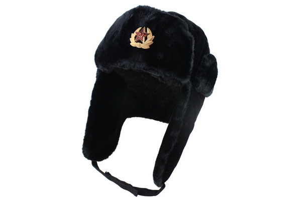 Fashion Black Russian Winter Hat Ushanka With Soviet Army Fashion Black Russian Winter Hat Ushanka With Soviet Army