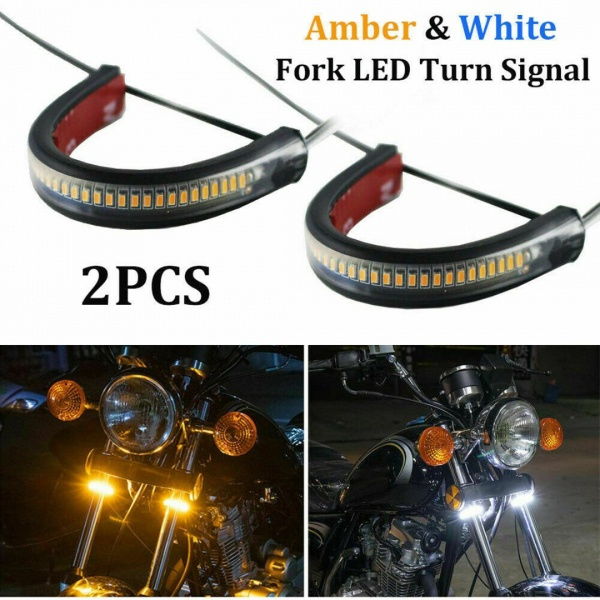 2x 36LED Motorcycle Amber & White LED Ring Fork Strips Turn Signal ...