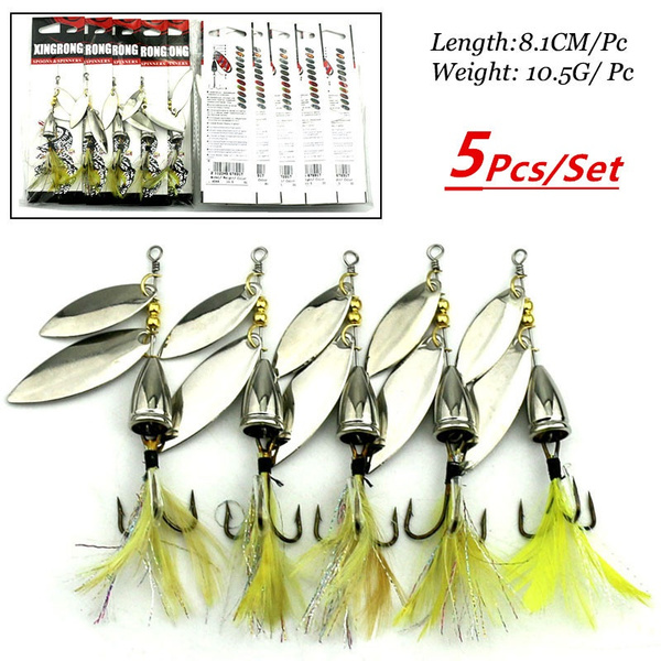 5Pcs/Pack 8.1CM-10.5G Fishing Lure Spinner Bait Spoon Lure with Treble ...