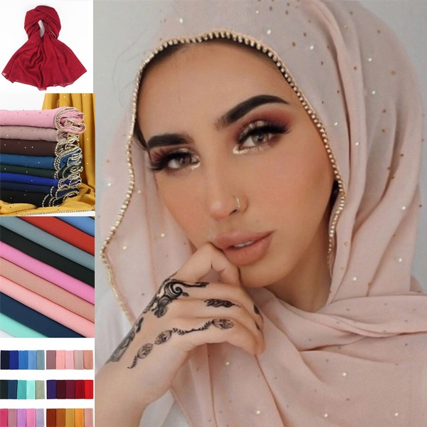 High Quality Diamond Chiffon Women Long Hijab Scarf Muslim Lady Hijab ...