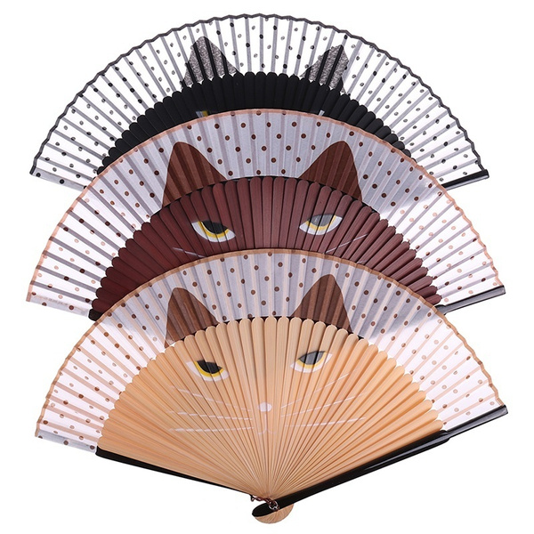Cartoon Cat Folding Silk Fan Handheld Fan Cute Hand Fans Party Favor ...