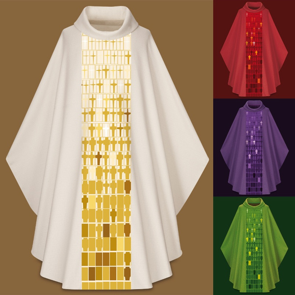 S-5XL Men's Fashion Vestments Printed Chasuble and Stole Christian ...