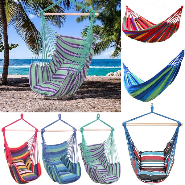 Hammock Hanging Rope Chair Swing Chair Seat with 2 Pillows for Garden ...