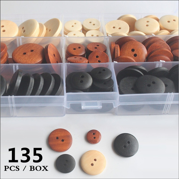 135pc / Box Mixed Wooden Buttons Buttons for Clothing 2 Hole Wood Round ...