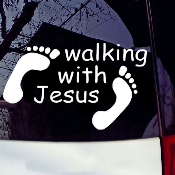 WALKING WITH JESUS Sticker Religious Car Window Vinyl Decal God ...