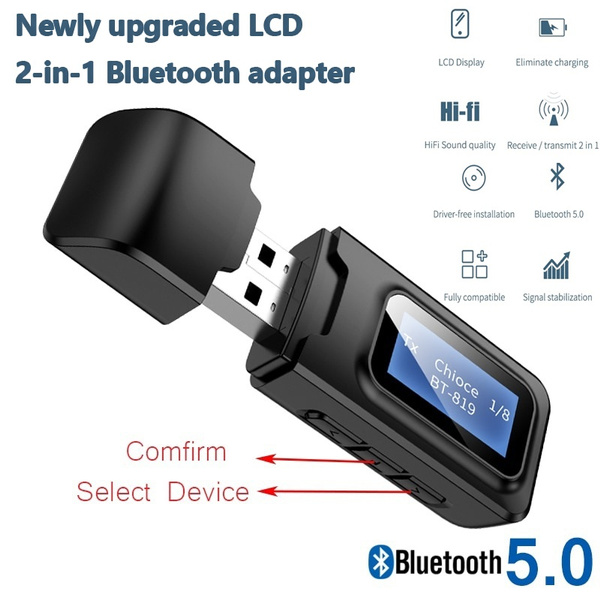 USB 5.0 Adapter 2 in 1 LCD Display Optional Device Connection Bluetooth ...