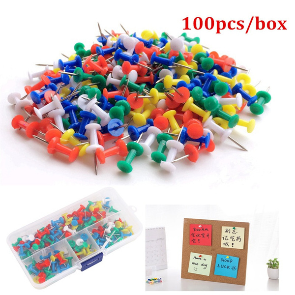 100pcs Color Thumbtacks Plastic Push Pins Drawing Pins Notice Cork ...