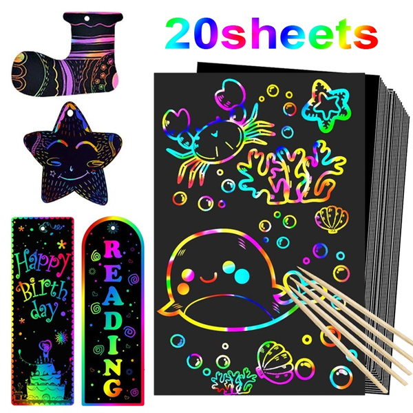 10/20Pcs Scratch Art Set Rainbow Magic Scratch Paper for Kids Black ...