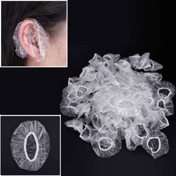 100 Pack Clear Disposable Ear Protectors Waterproof Ear Covers for Hair ...