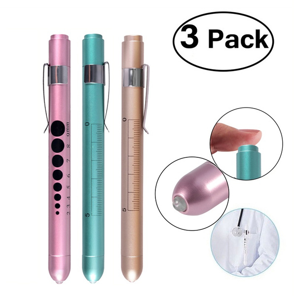 3Pcs Reusable LED Penlight with Pupil Gauge Emergency Medical Pocket ...