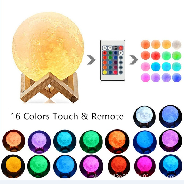 Moon Lamp, 3D Printing 16 Colors RGB Led Moon Light with Stand and ...