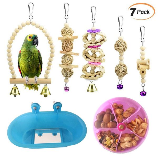 7Pcs Pet Bird Hanging Swing Scratcher Bite Chewing Toy For Parrot ...