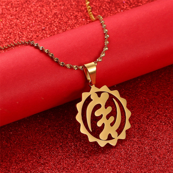 West African Wisdom Adinkra Symbols Meanings Pendant Necklace Stainless ...