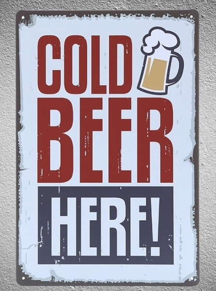 Cold Beer Here Sign Tin Plate Poster Metal Shop Store Cold Beer Wall ...