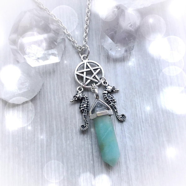Crystal Pentacle Seahorse necklace, Water Witch, Sea Witch, you choose ...