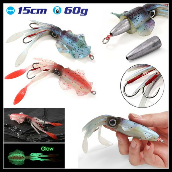 15cm/60g UV Glow Fishing Soft Lure Octopus Sea Fishing Wobbler Bait ...