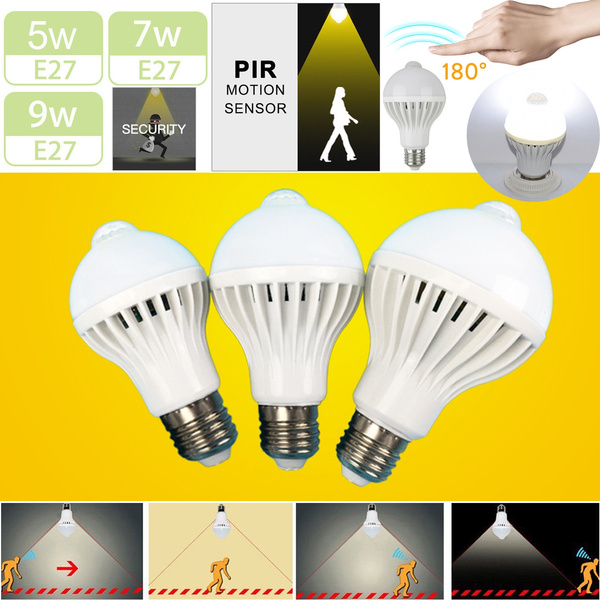 E27 LED Motion Sensor Bulb Activated Light 5W 7W 9W 110V 220V For Porch ...