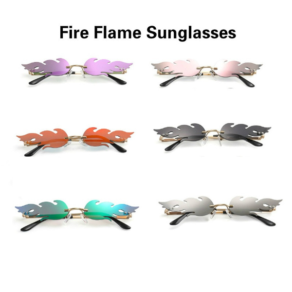 Luxury Fashion Fire Flame Sunglasses Women Rimless Wave Sun Glasses ...