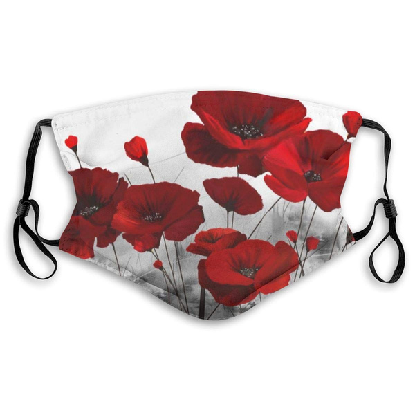 Red Poppy Flower Print Mouth Masks With Filter Washable And Reusable ...