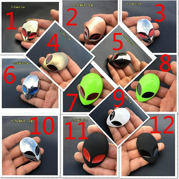 1 pcs Full Metal 3D Alienware Alien Head Auto Logo Sticker Vinyl Badge ...