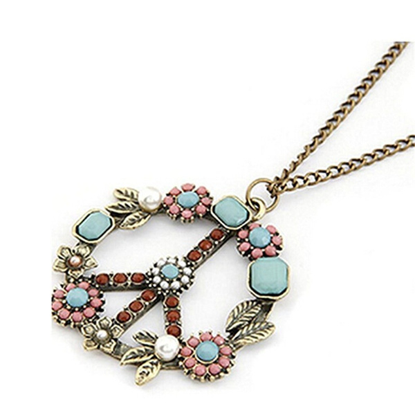 Women Retro Peace Symbol Necklace Sweater Chain | Wish