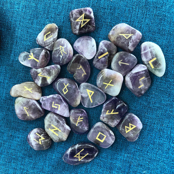 Natural Tumbled Amethyst Stone Rune Alphabet Symbol Gemstone Wicca ...