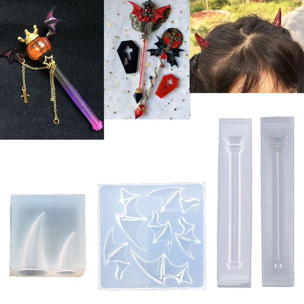 3Pcs Magic Witch Wand Evil Wings Devil Horns Hair Clips Silicone Resin ...
