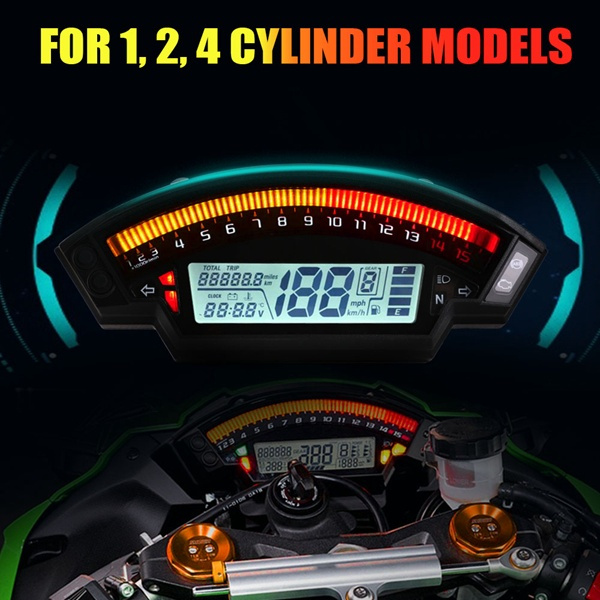 199km/h Motorcycle Universal LCD Digital Speedometer 14000RPM 6 Gear ...