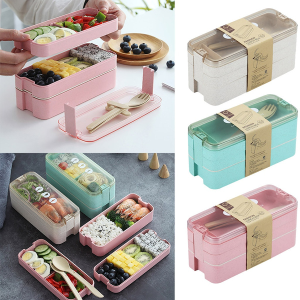 Portable 3 Layer Microwave Bento Lunch Box Spoon Food Container Storage ...
