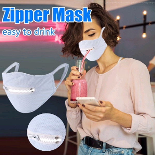 2/1pcs Unisex Breathable Zipper Face Mouth Mask Easy to Drink Washable ...