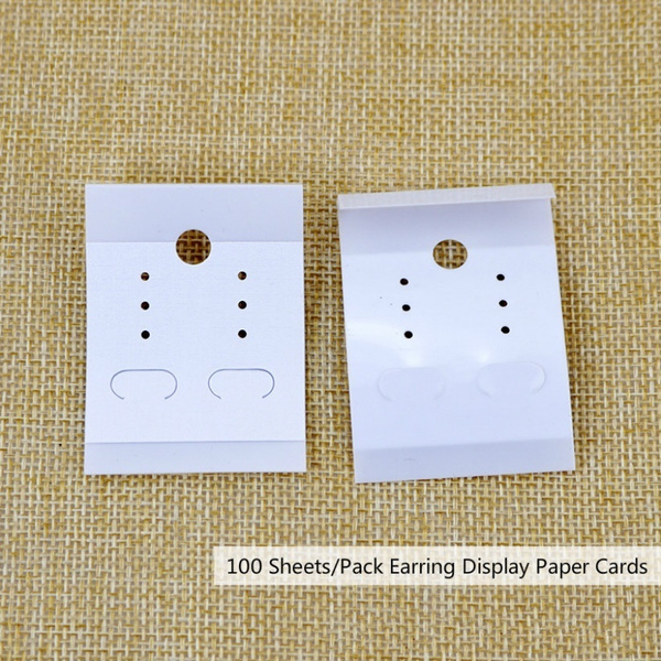 100 Sheets/Pack White PVC Rectangle Earrings Display Paper Card Hanging ...