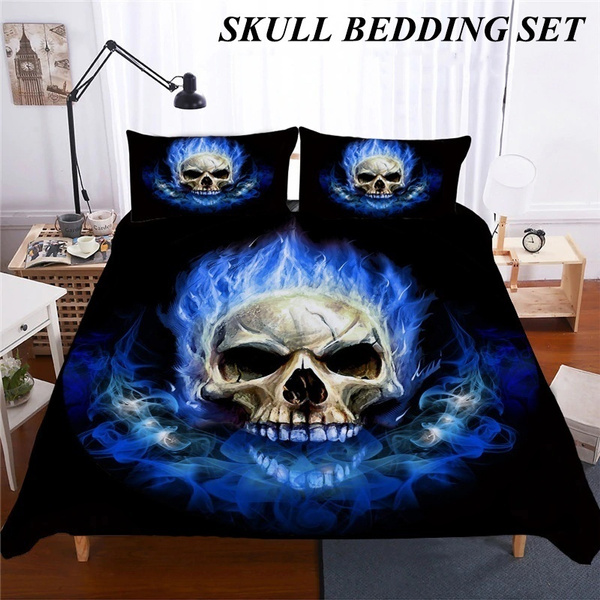 7 Sizes Flame Skull Bedding Sets Queen/King Size 3d Blue Fire Skull ...