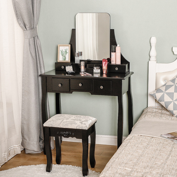 Dressing table with frameless mirror 5 drawers stool Storage FR | Wish