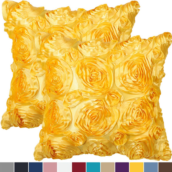 2Pcs Satin 3D Rose Flower Throw Pillow Covers Wedding Decorative Nordic ...