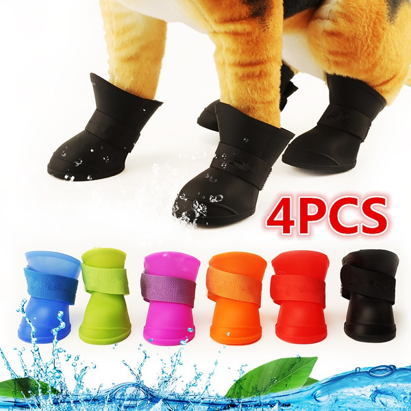 4Pcs/set Pet dog Rain ShoesDog Booties Rubber Portable Anti Slip ...