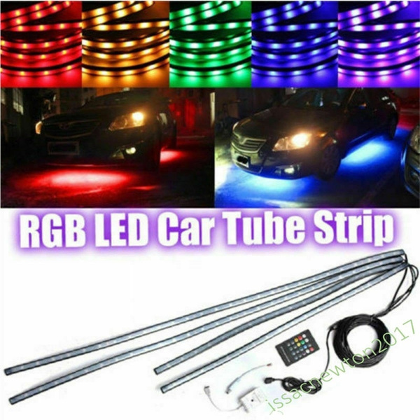New 4x 8 Colors LED Strip Under Car Tube Underglow Underbody System ...