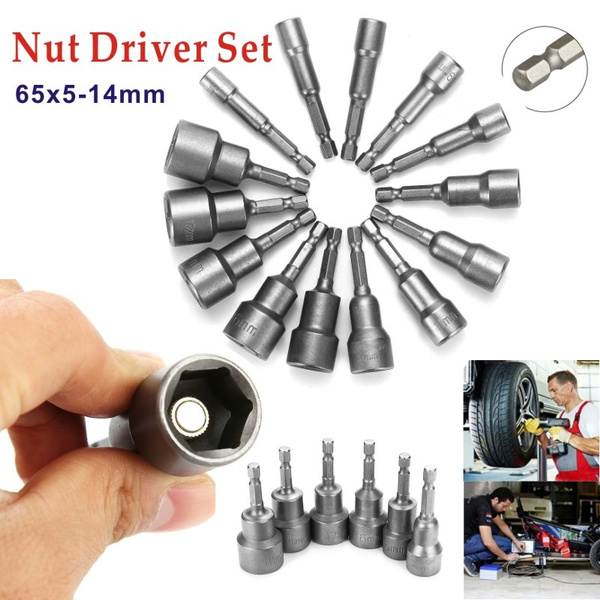 65x5mm-14mm Upgrade Hex Magnetic Nut Driver Socket Set Metric Impact ...