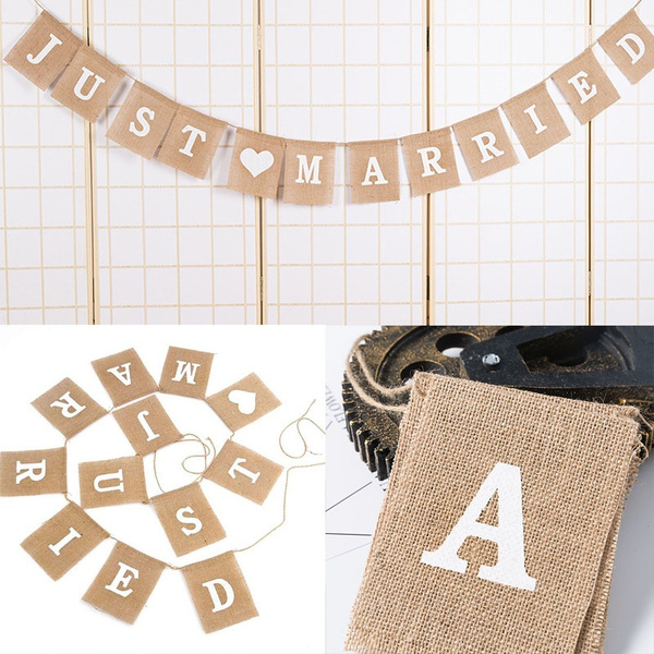 4 Meters JUST MARRIED Letter Burlap Wedding Signs Banners Flags Photo ...