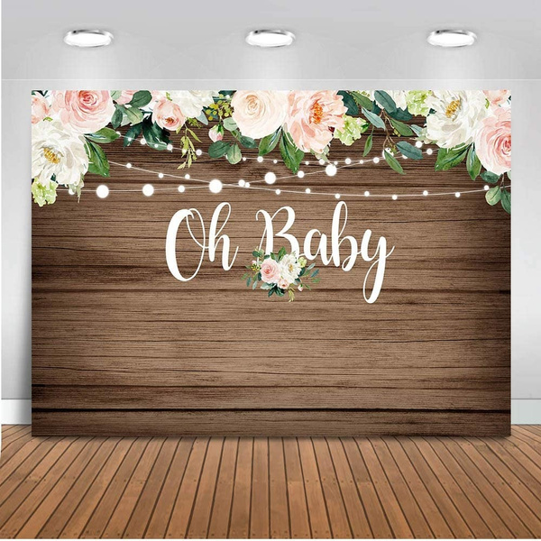 Mocsicka Rustic Wood Baby Shower Backdrop Oh Baby Floral Baby Shower ...