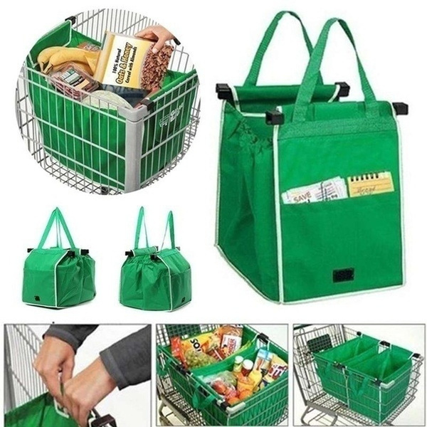 Foldable Tote Eco-friendly Strong Reusable Shopping Bags Clip-To-Cart ...