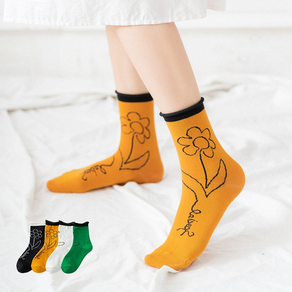 1 pair Spring and summer new pile socks curled flower socks Japanese ...