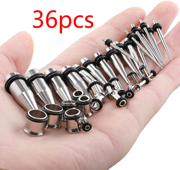 36pcs Ear Gauges Stretching Kit Surgical Steel Plugs and Tapers Set 14G ...