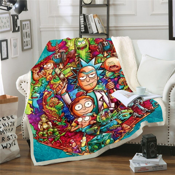 3D Print Cartoon Rick and Morty Plush Throw Blanket Red Color Sherpa ...